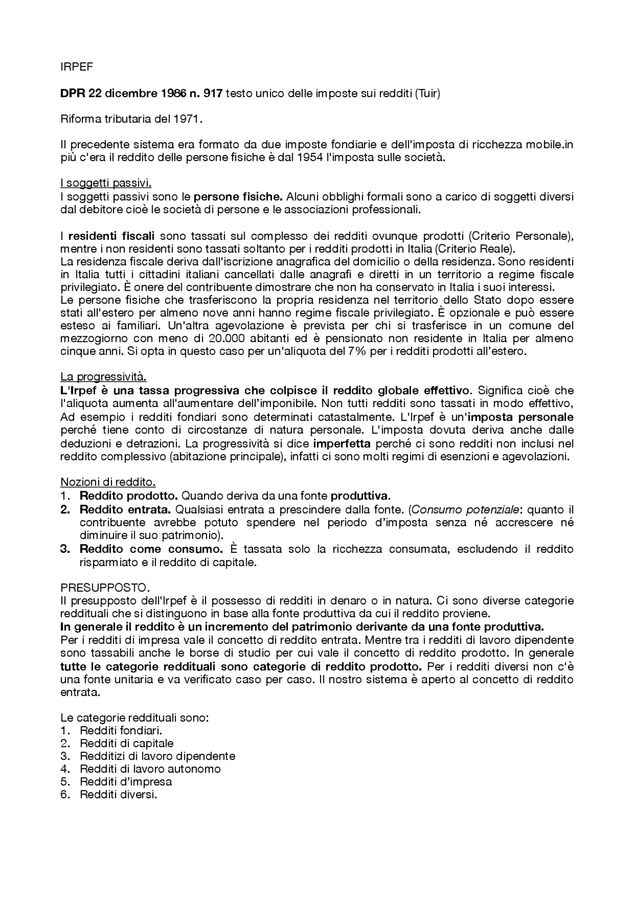 Irpef Diritto Tributario Docsity