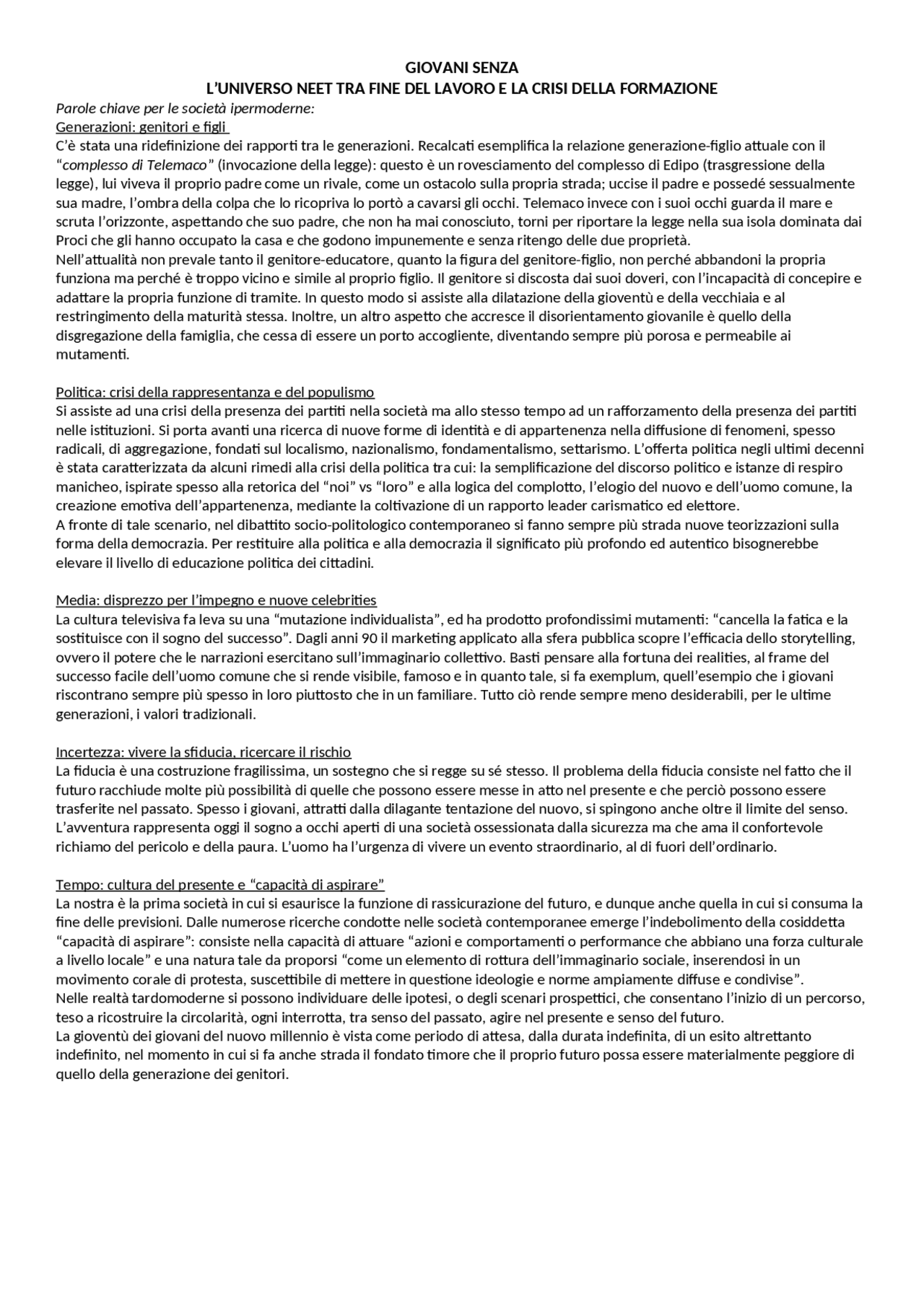 Riassunto Giovani Neet Docsity