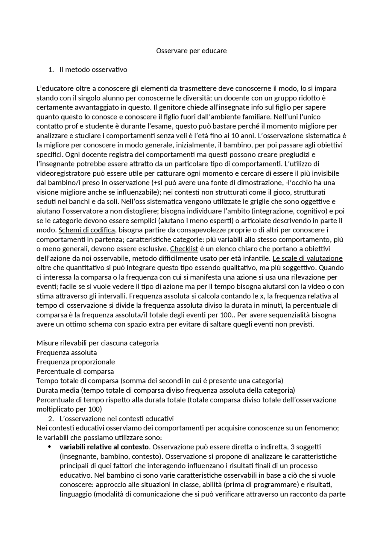 Osservare Per Educare Cassibba E Dodorico Docsity