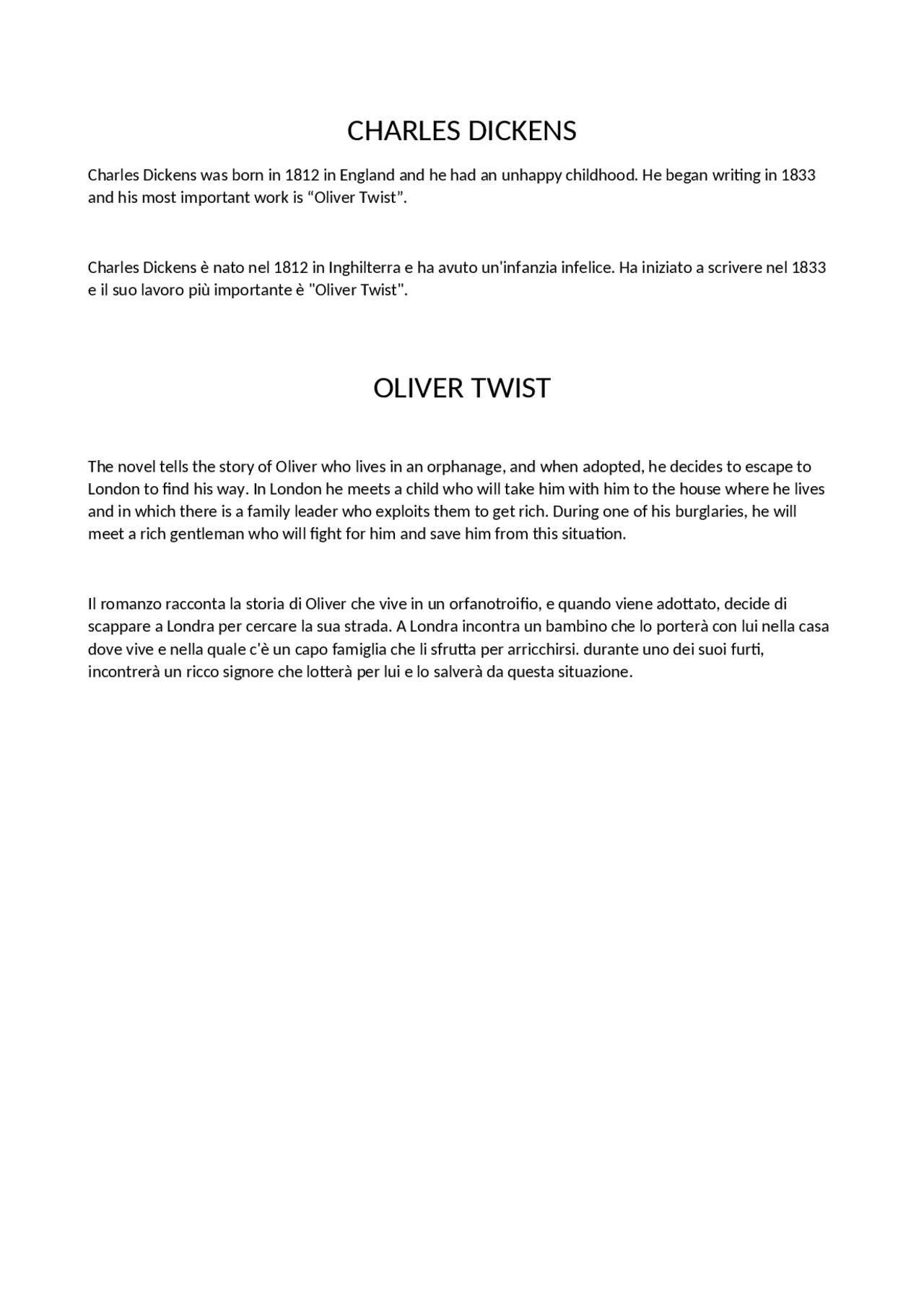 Charles Dickens - Oliver Twist - Docsity