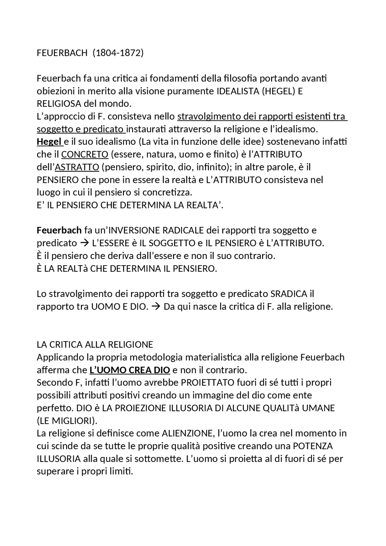 Il Pensiero Di Feuerbach Docsity