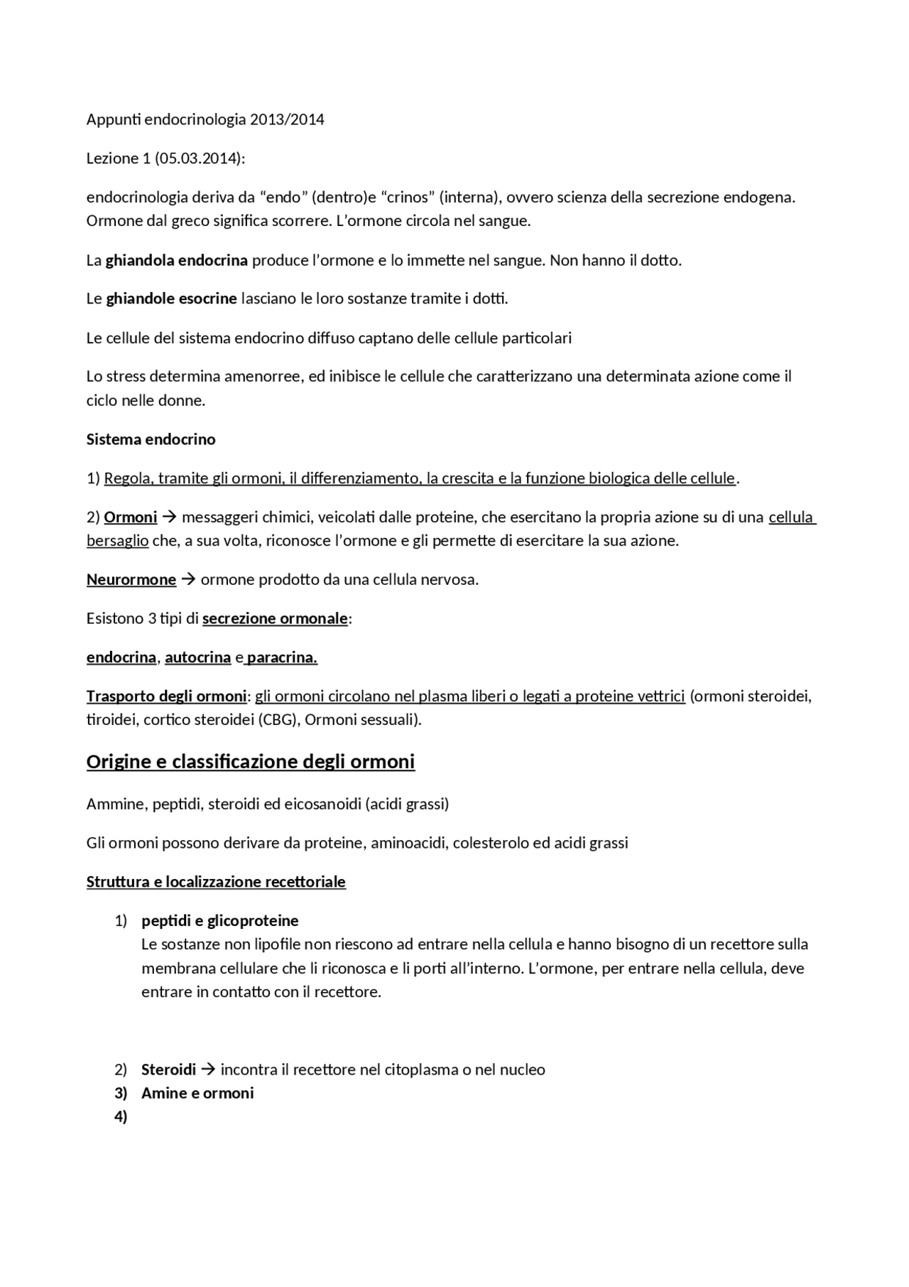 Endocrinologia In Scienze Motorie Docsity