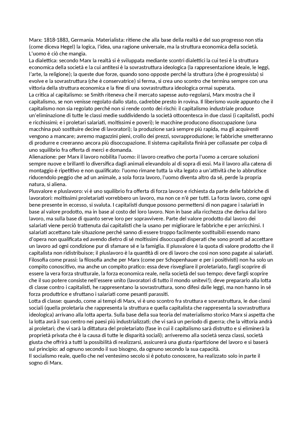 Karl Marx Riassunto Docsity