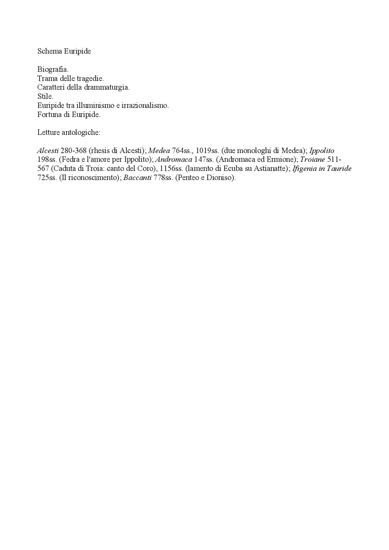 Mappa Schema Euripide Docsity