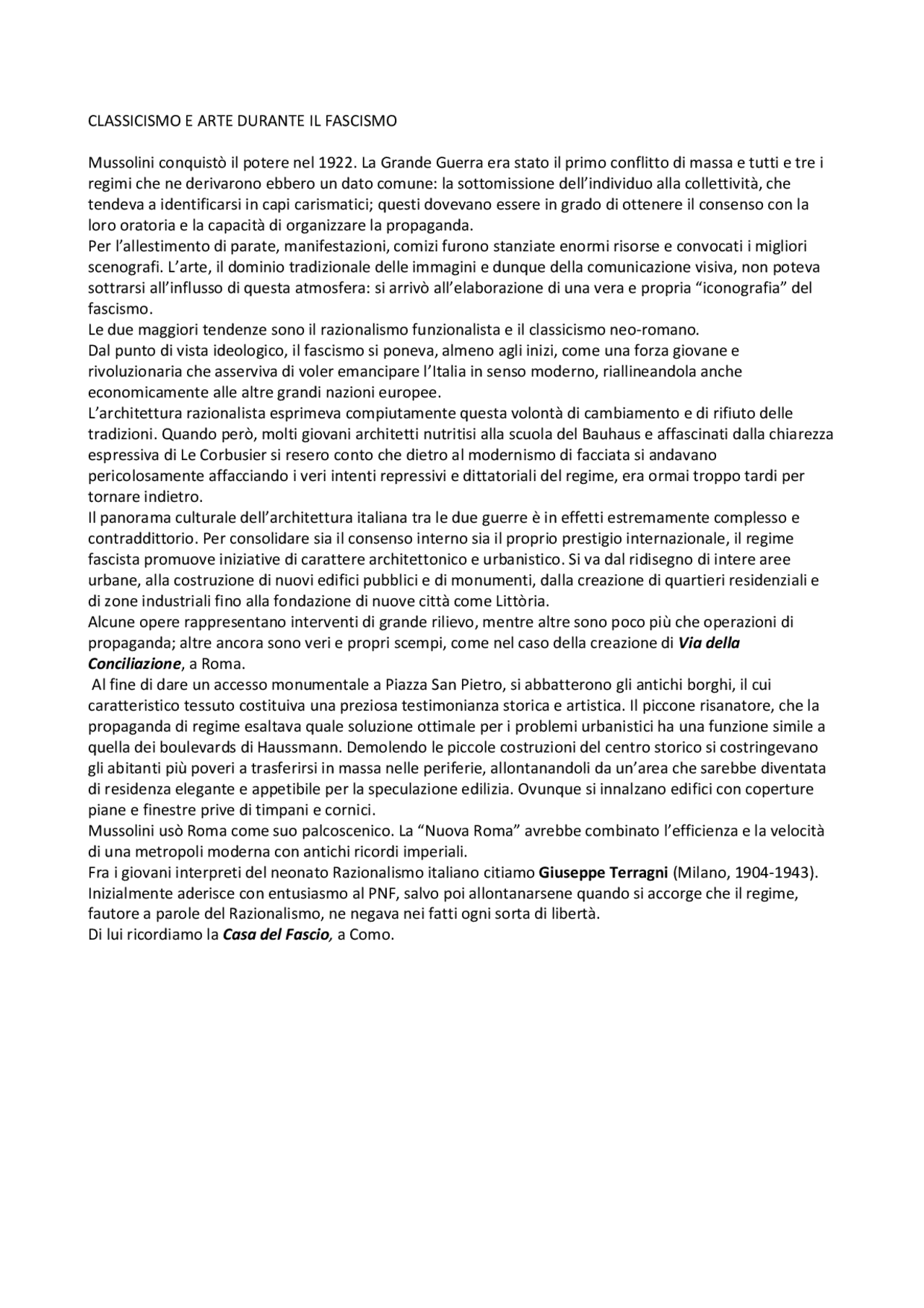 Classicismo E Arte Durante Il Fascismo Docsity