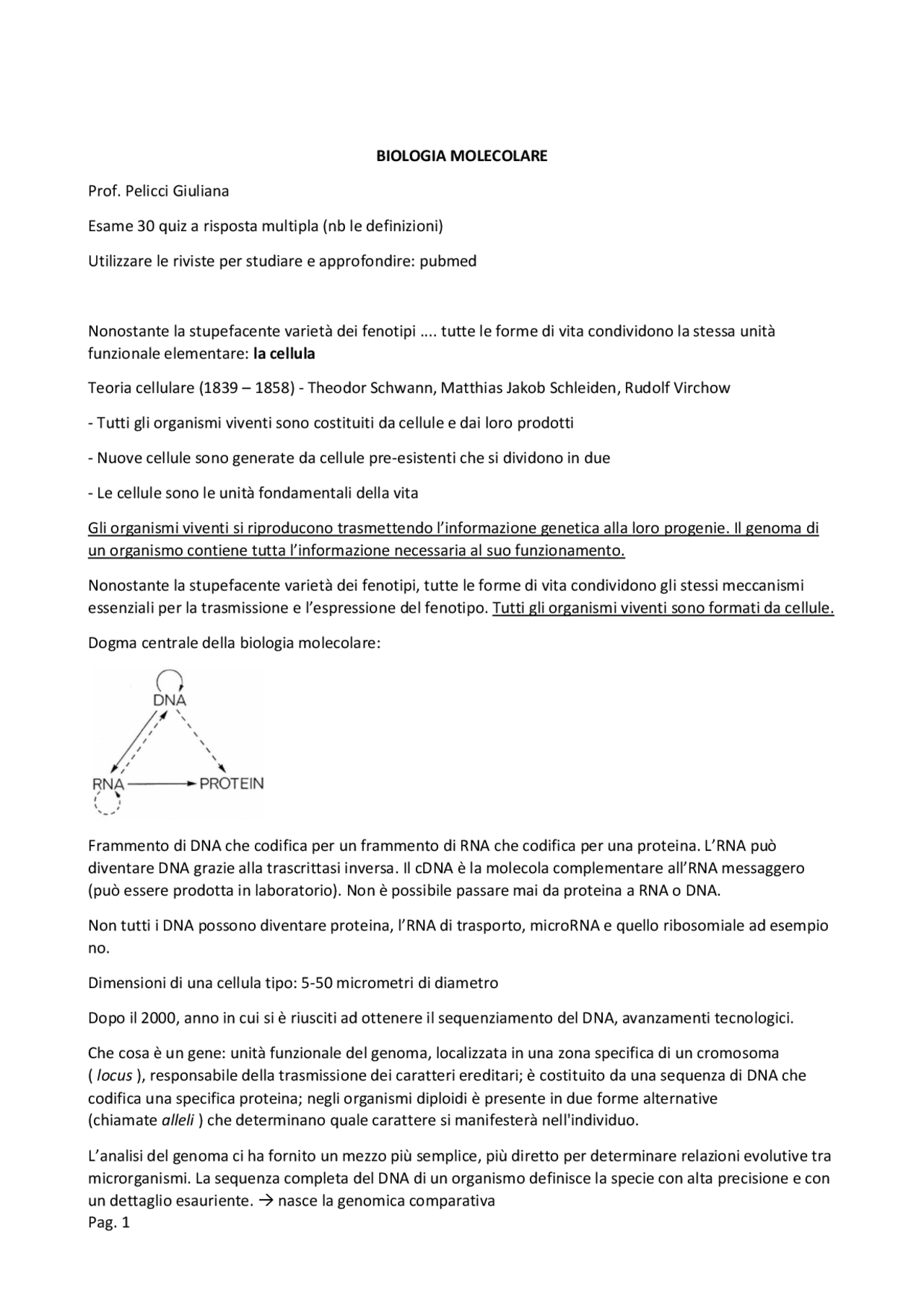 Biologia Molecolare Docsity