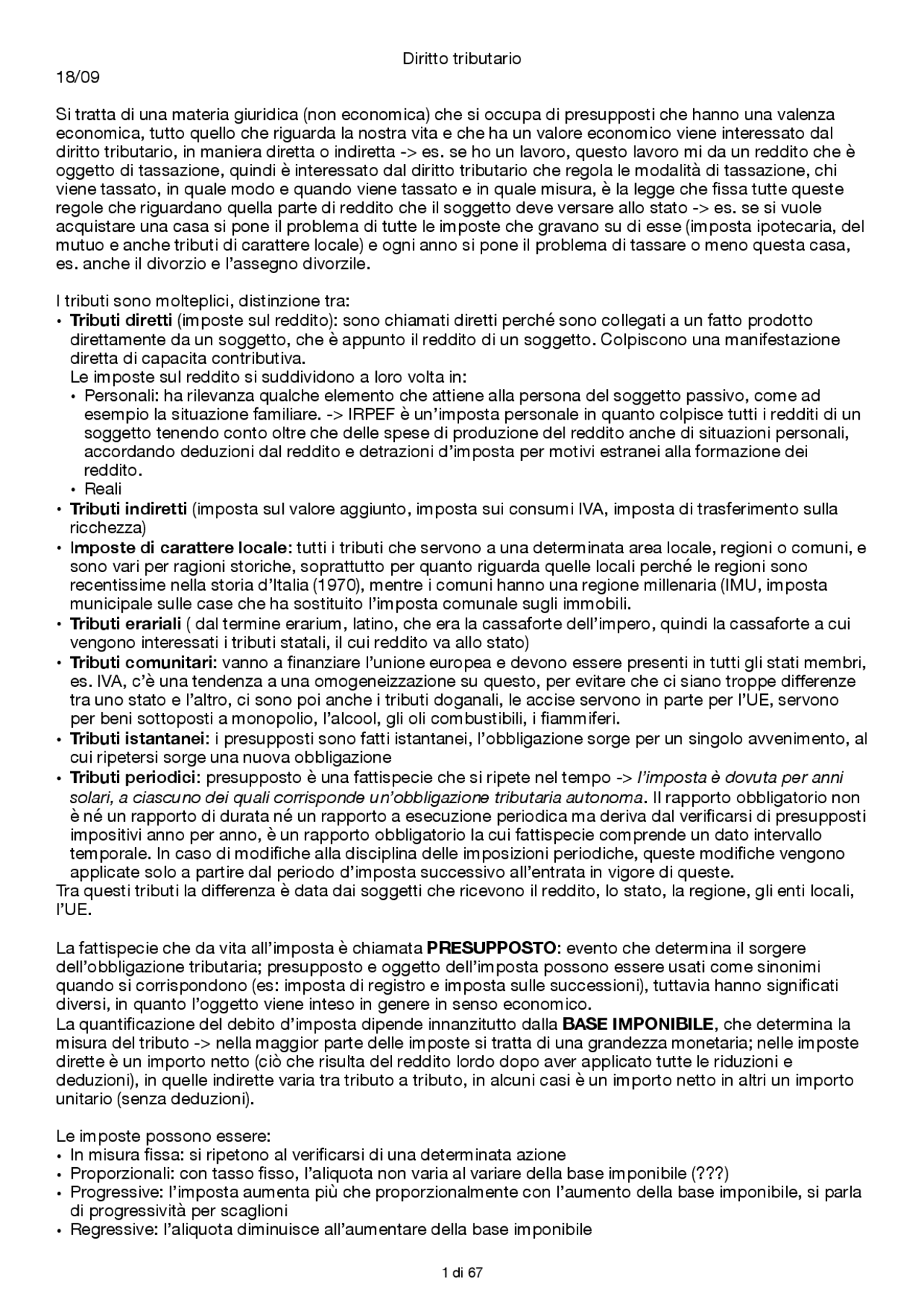 Diritto Tributario (esame unico) - Docsity