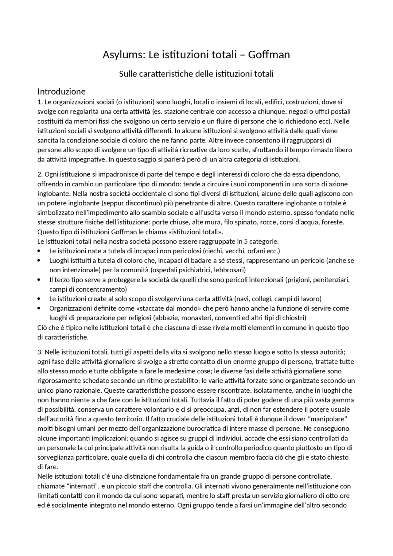 Asylum Goffman Sociologia Docsity