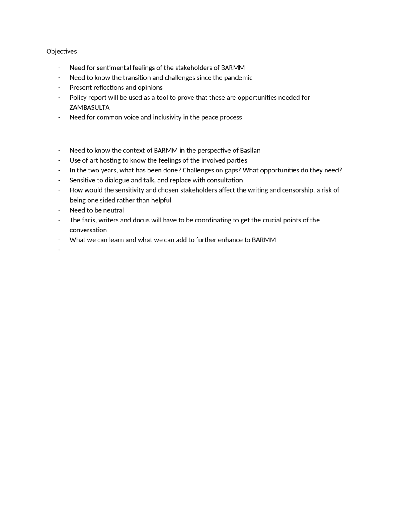 Objectives and minutes of the meeting - Docsity