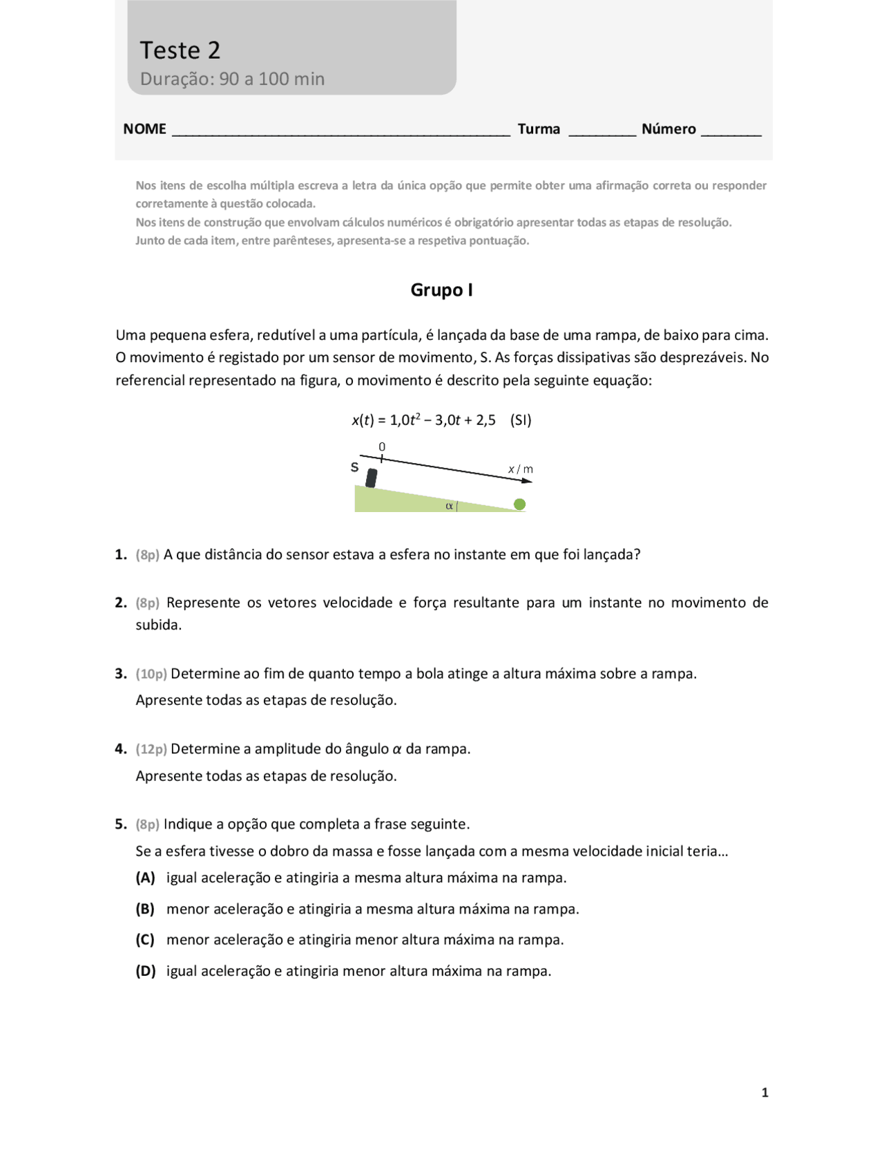 Teste De Matemática Funções Docsity