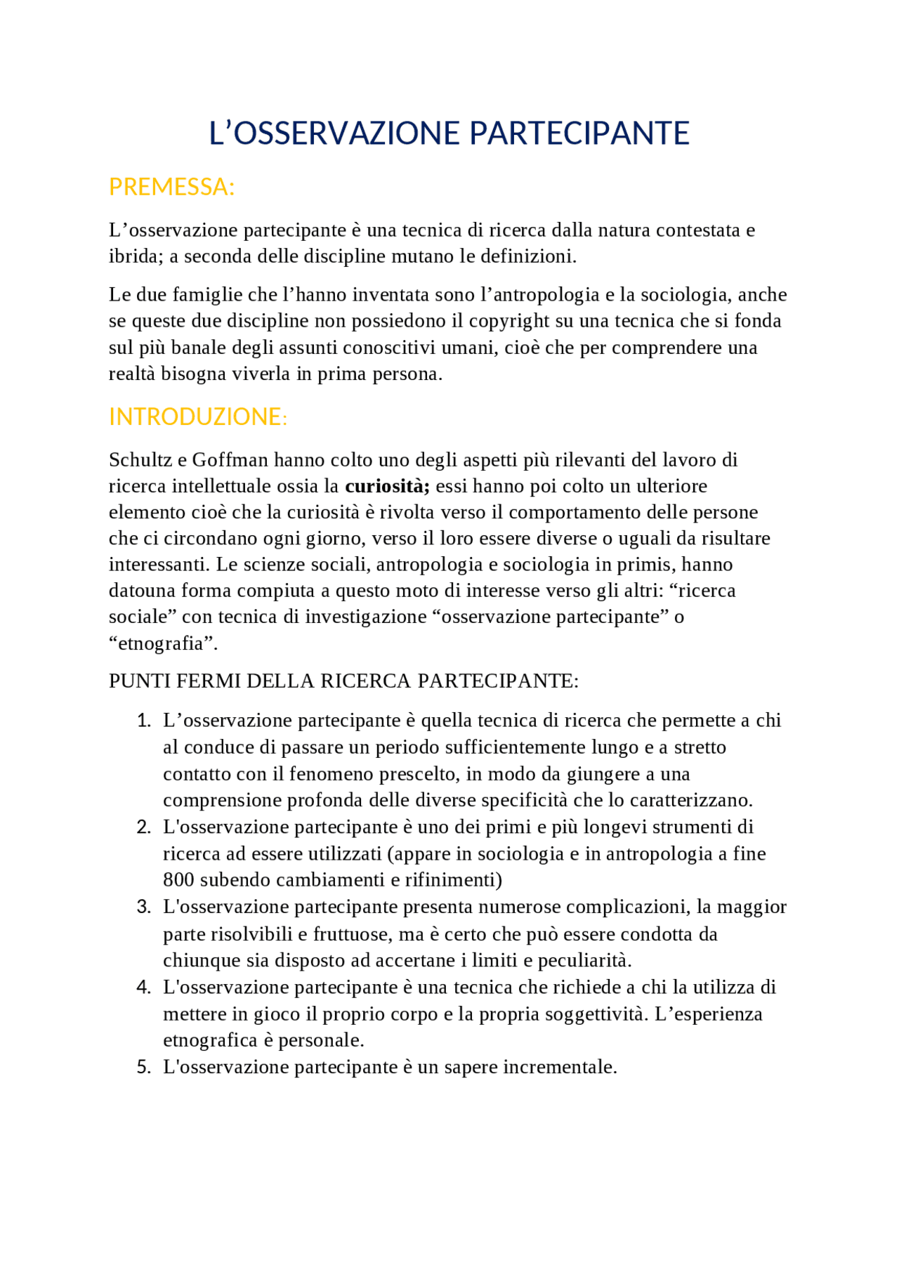 Losservazione Partecipante Docsity