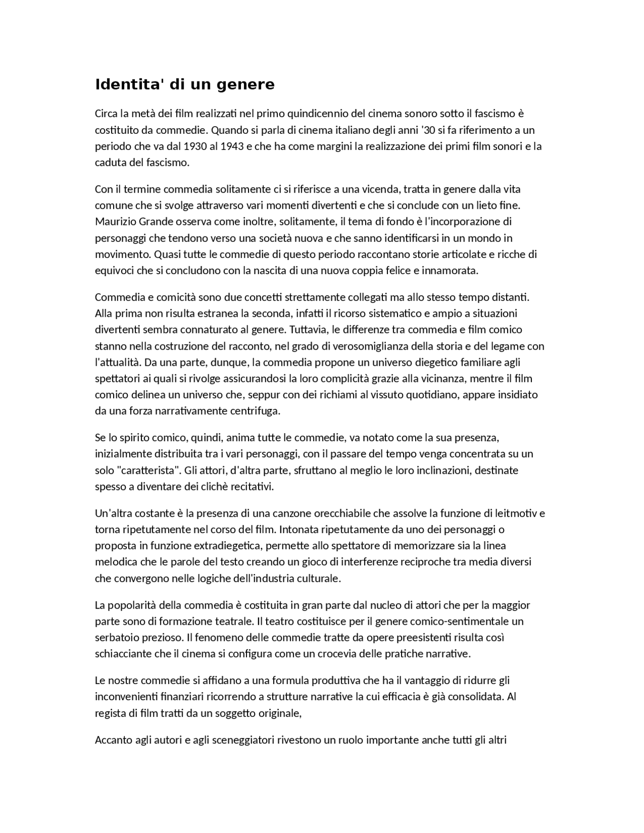Commedia Degli Anni 30 David Bruni Docsity