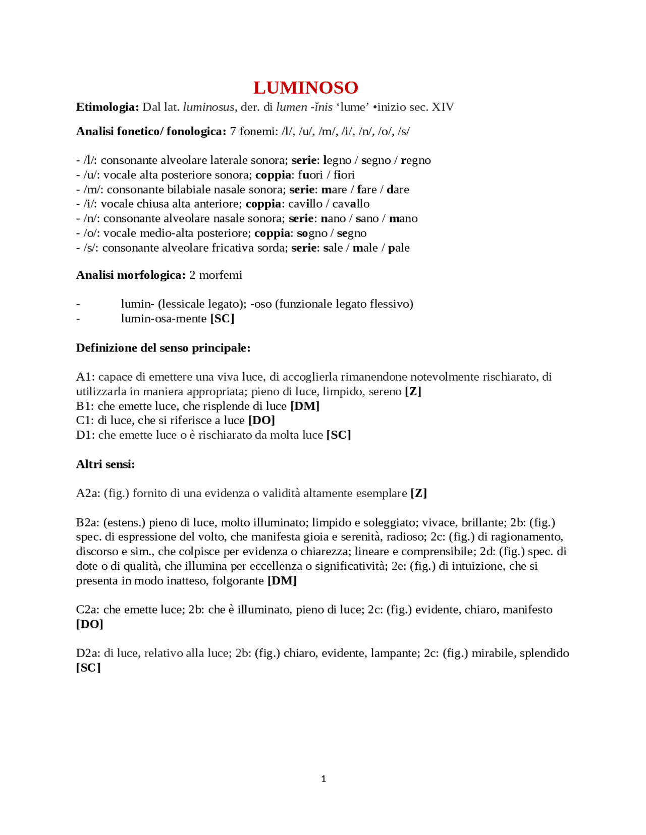 Analisi Lessicale Semiotica Luminoso” Docsity