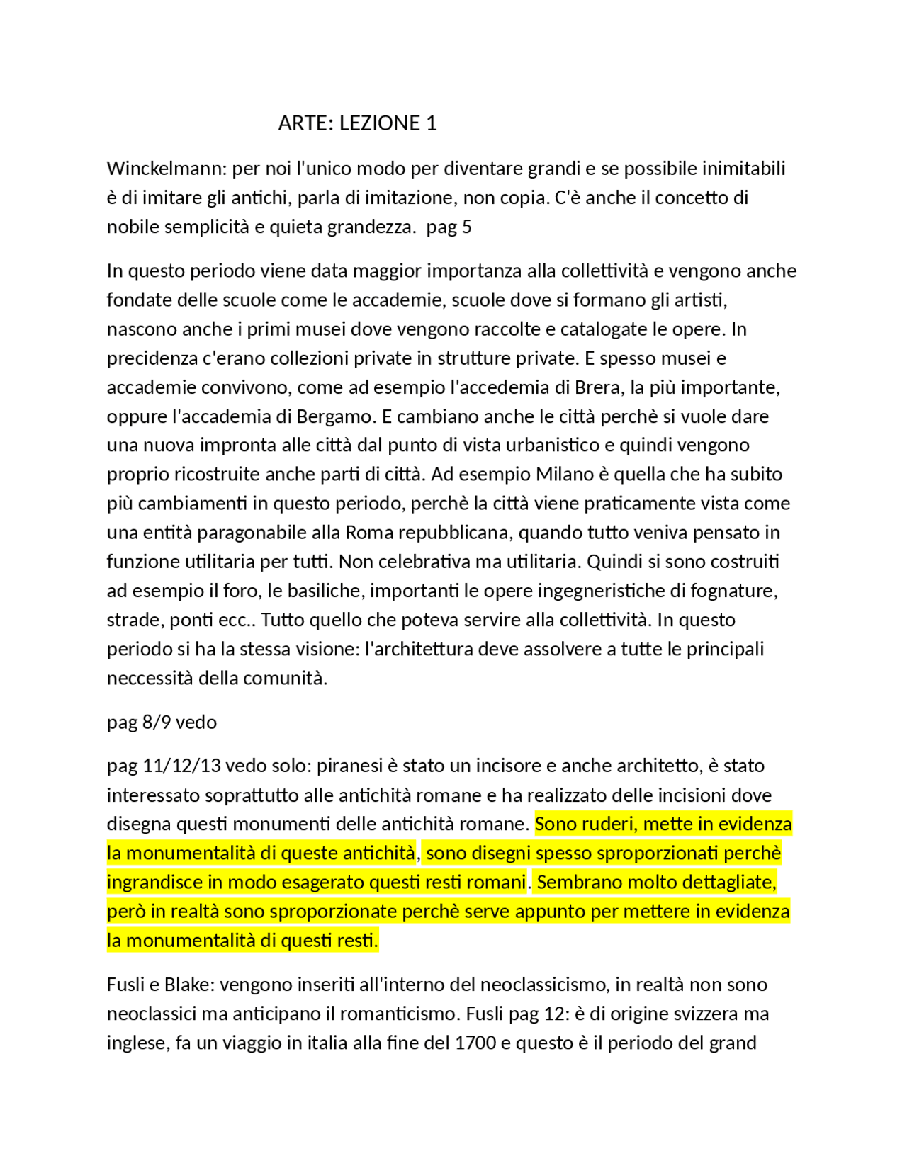 Winckelmann Fusli E Blake Canova Docsity