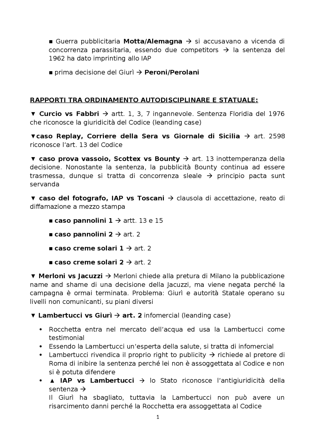 Sintesi Casi Diritto Della Comunicazione Commerciale Docsity