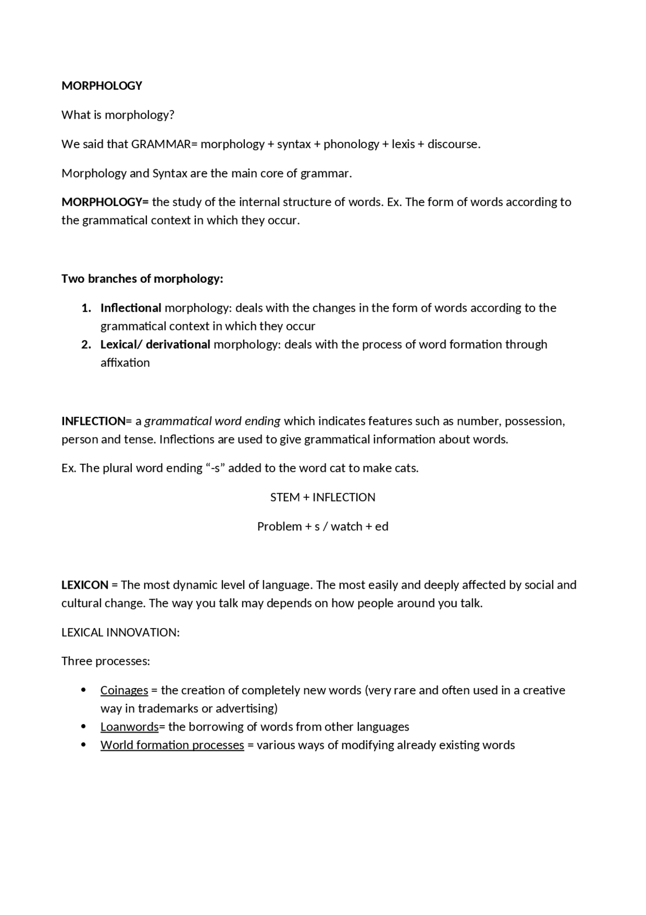 Morfosintassi Inglese Morphology Docsity