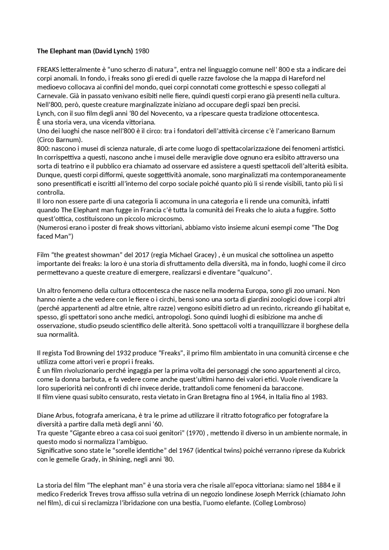 ELEPHANT MAN di David Lynch - Docsity