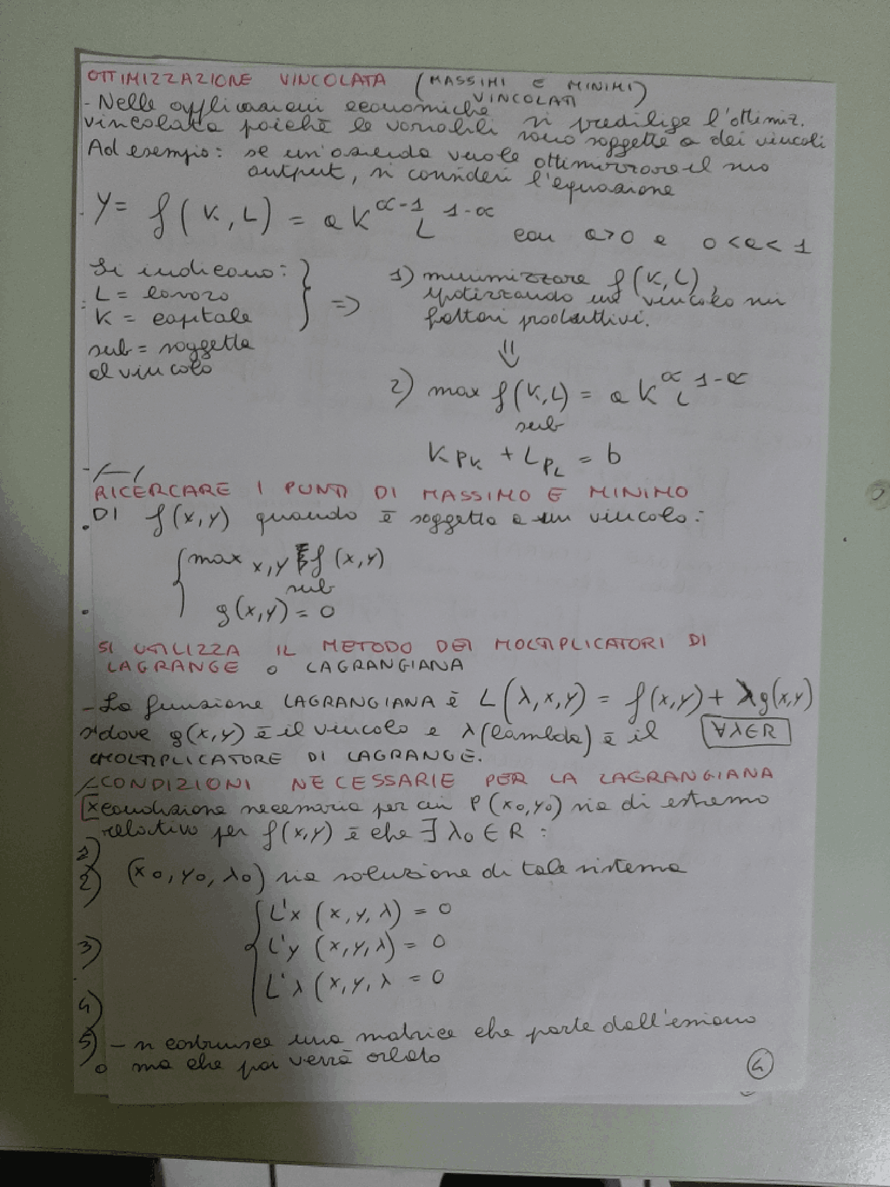 Ottimizzazione vincolata | Appunti di Matematica Generale | Docsity