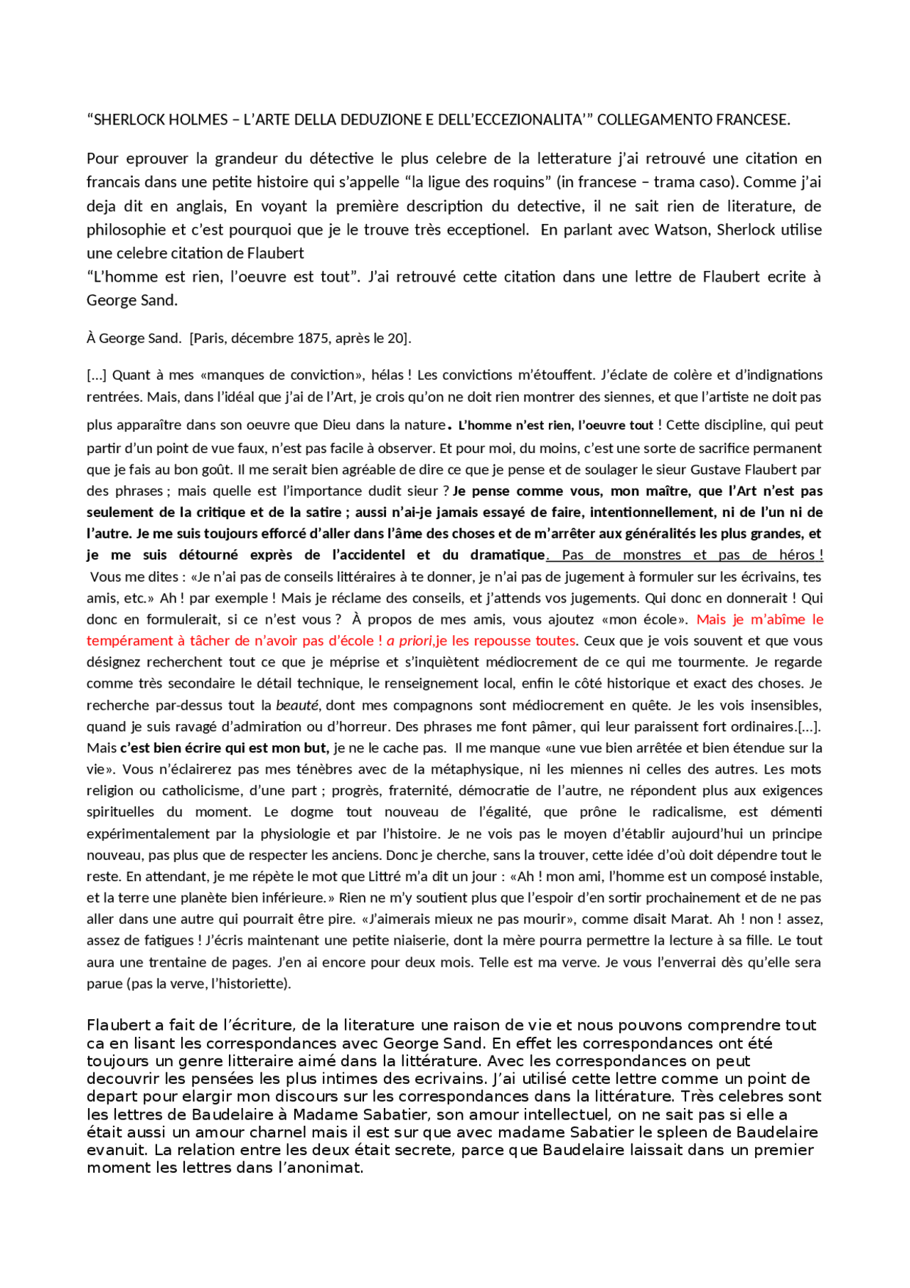 Sherlock Holmes E Flaubert Riassunto Francese Docsity