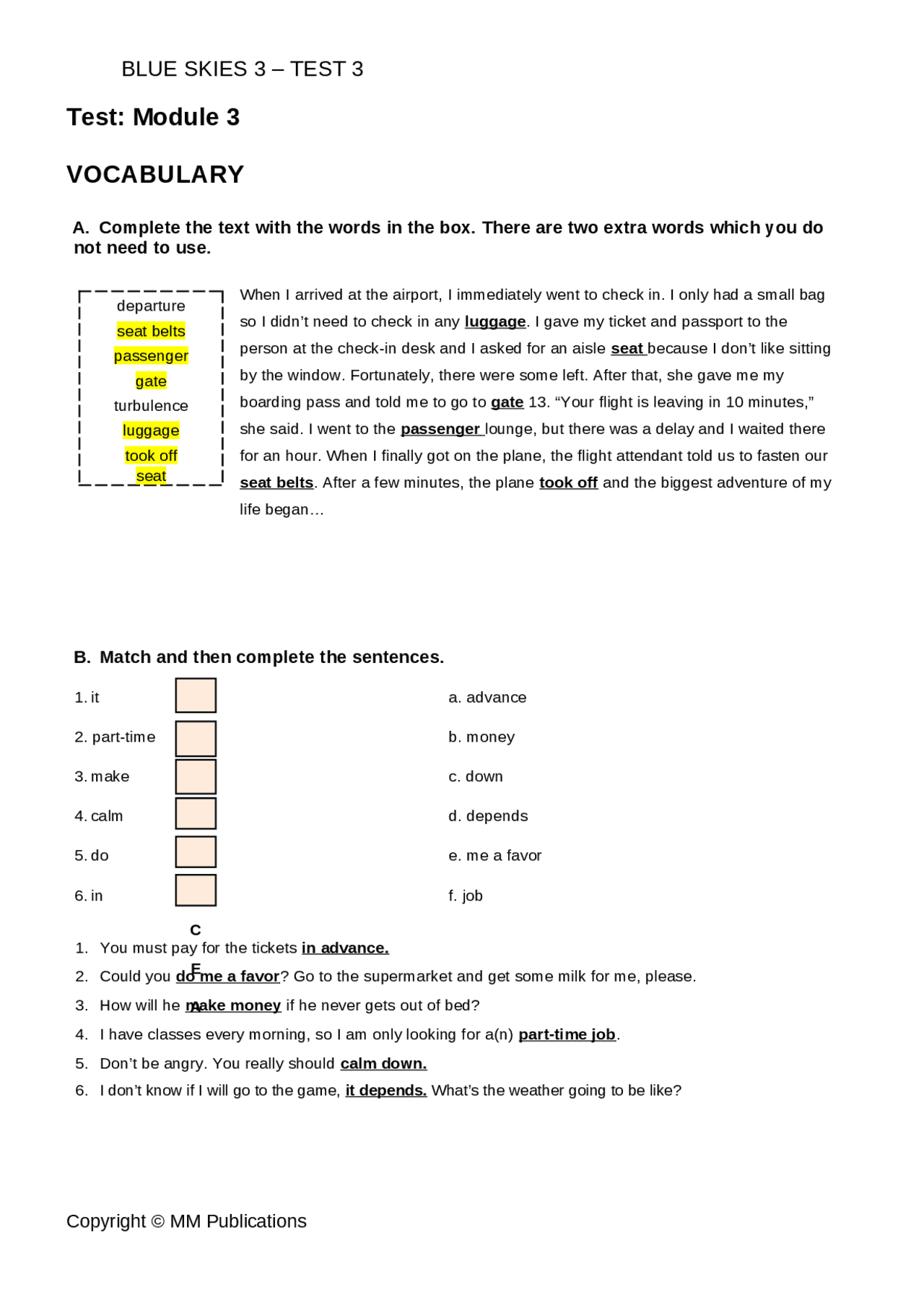 Blue Skies 3 - Test #3 | Guías, Proyectos, Investigaciones de Inglés ...
