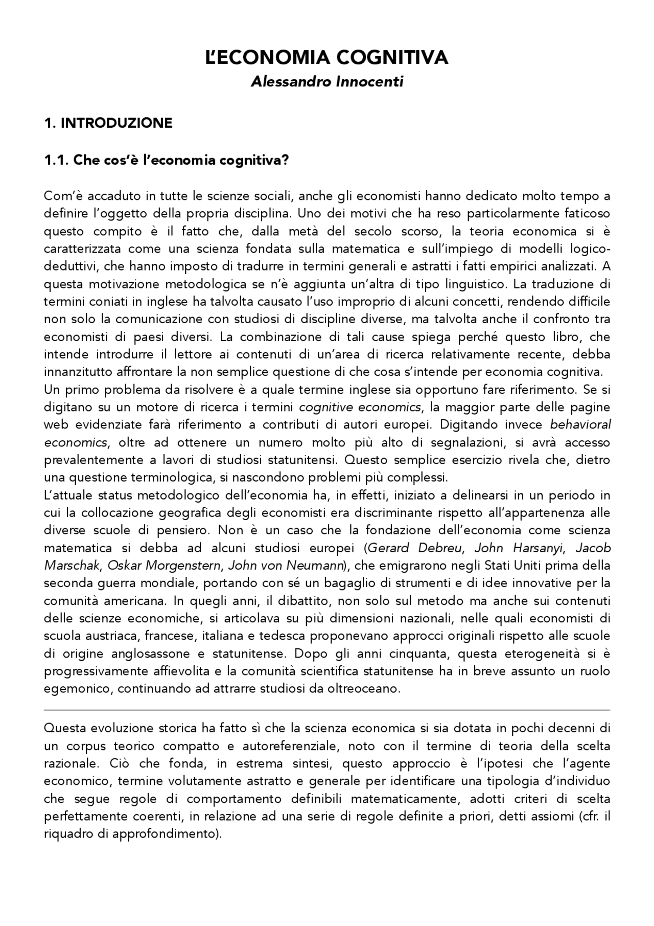 Leconomia Cognitiva A Innocenti Docsity