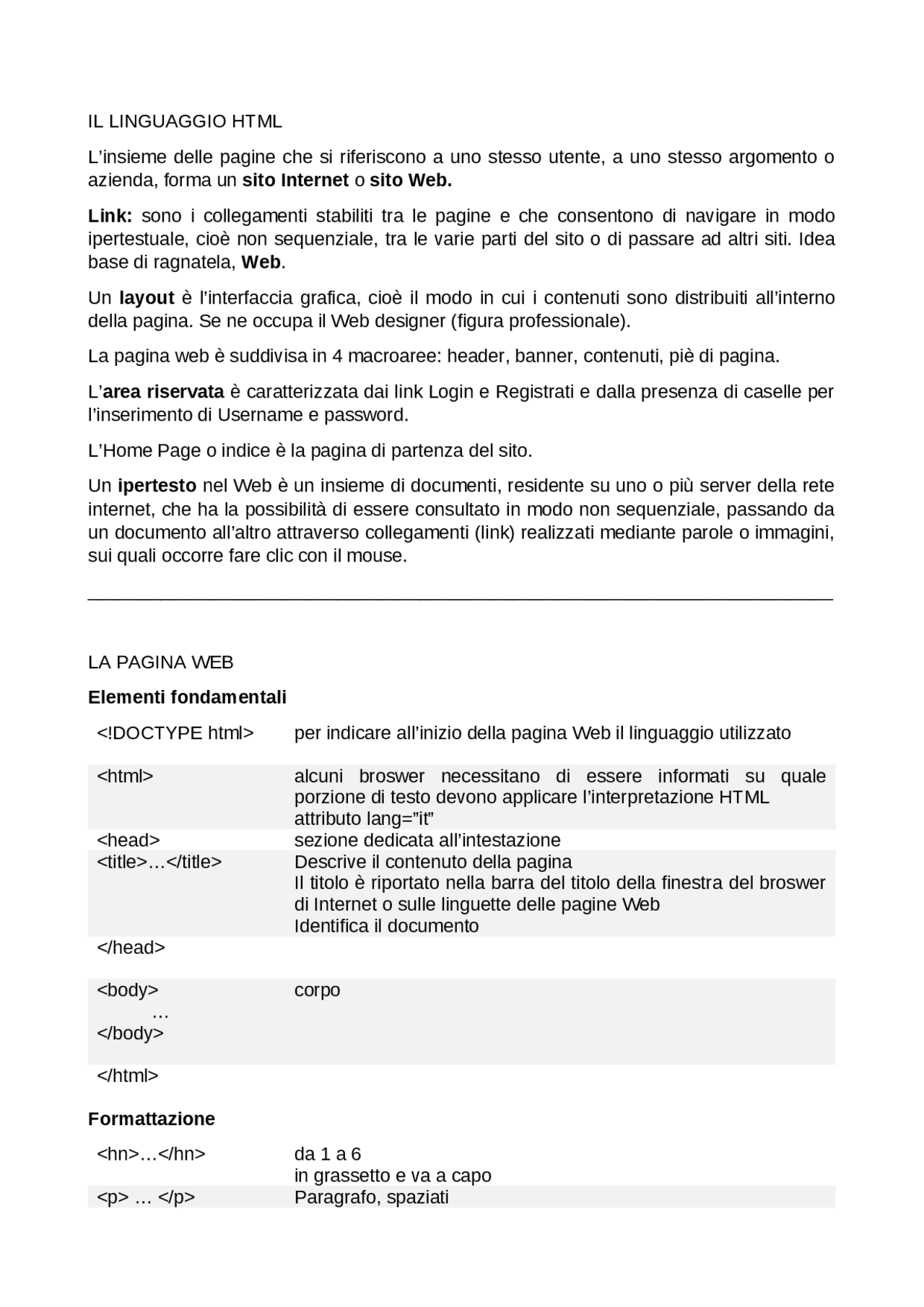 Linguaggio Html Basi Appunti Di Informatica Docsity