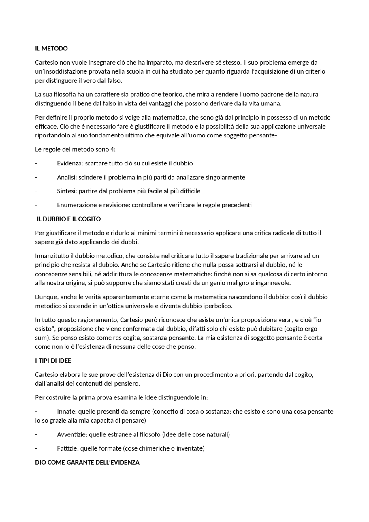 Cartesio E Spinoza Riassunto Docsity