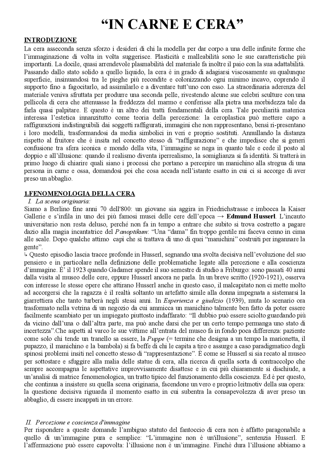 Riassunto In Carne E Cera Di Conte Docsity