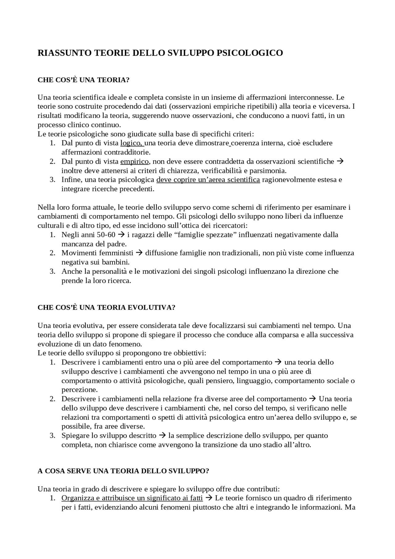 Riassunto Teorie Dello Sviluppo Psicologico Docsity