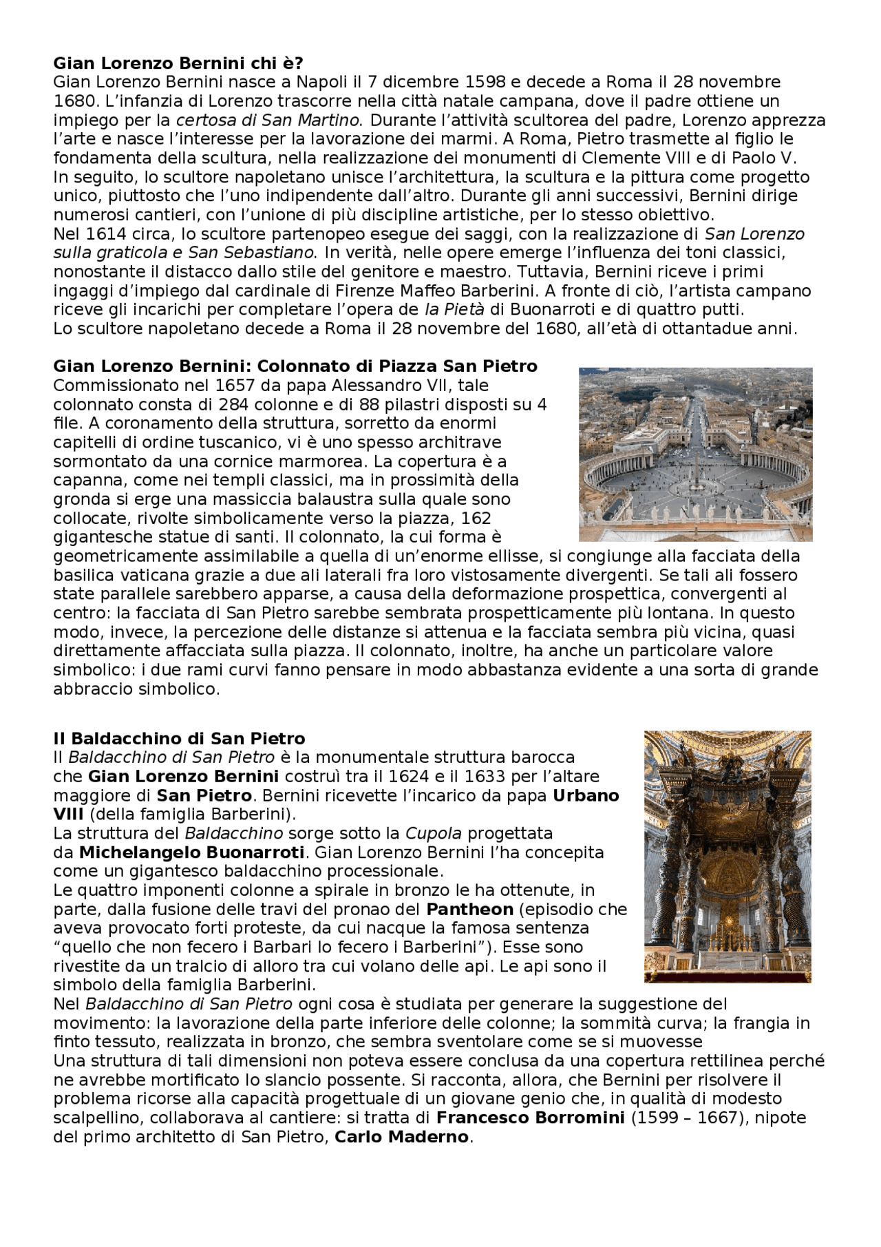 Breve Riassunto Di Bernini Docsity