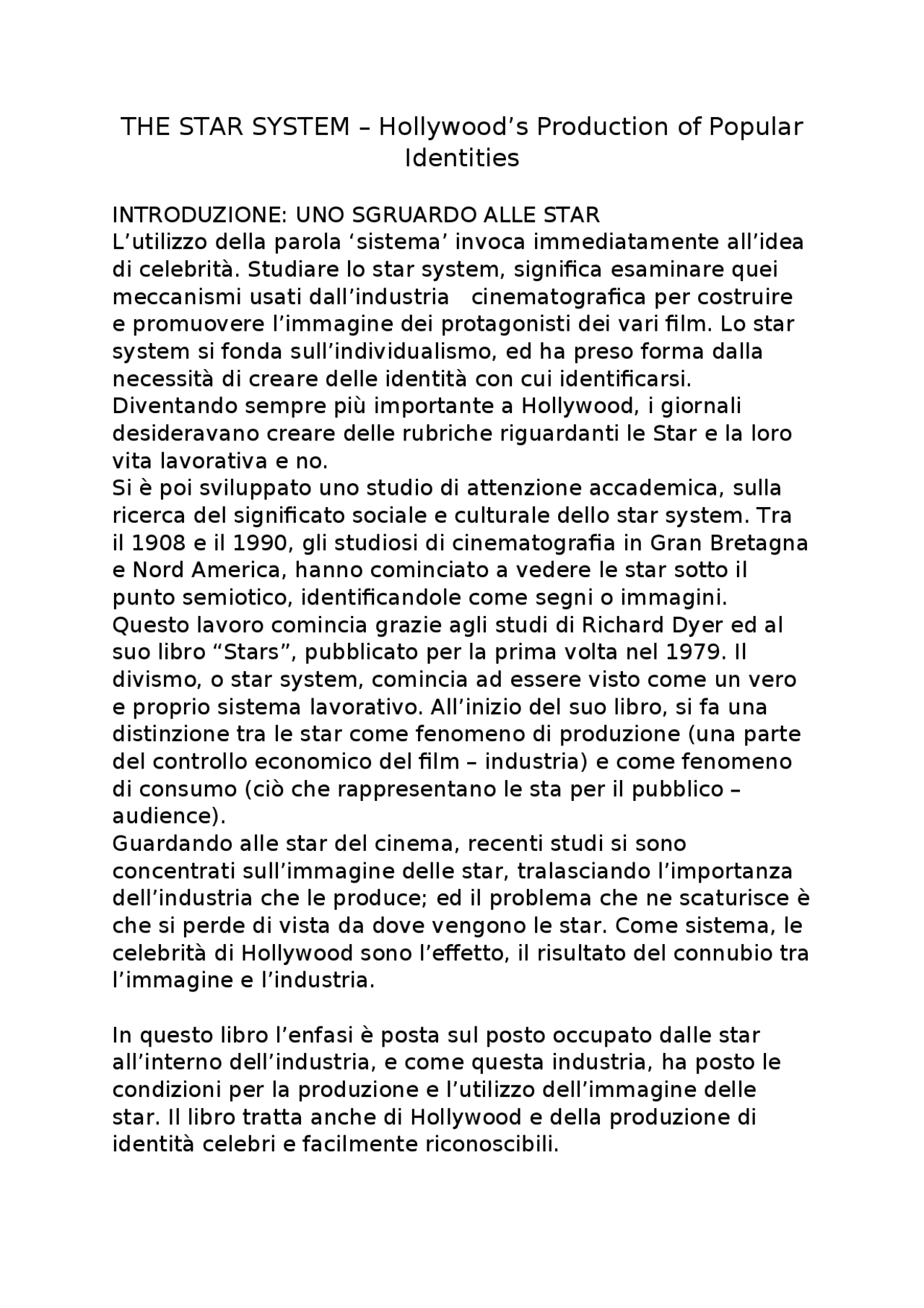 The Star System - Hollywood's Production - Docsity