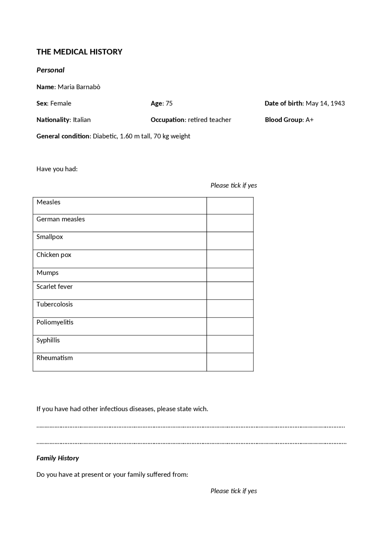 The medical history - Docsity