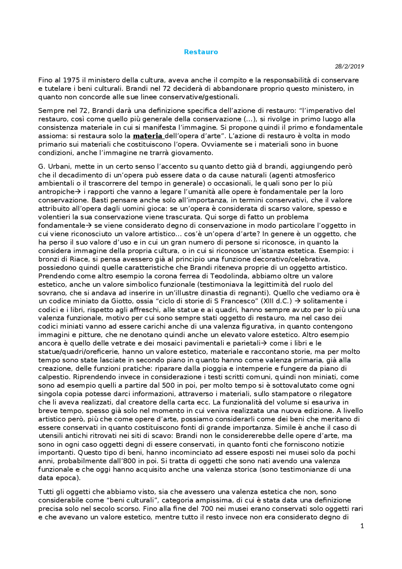 Restauro Storia E Teoria Docsity