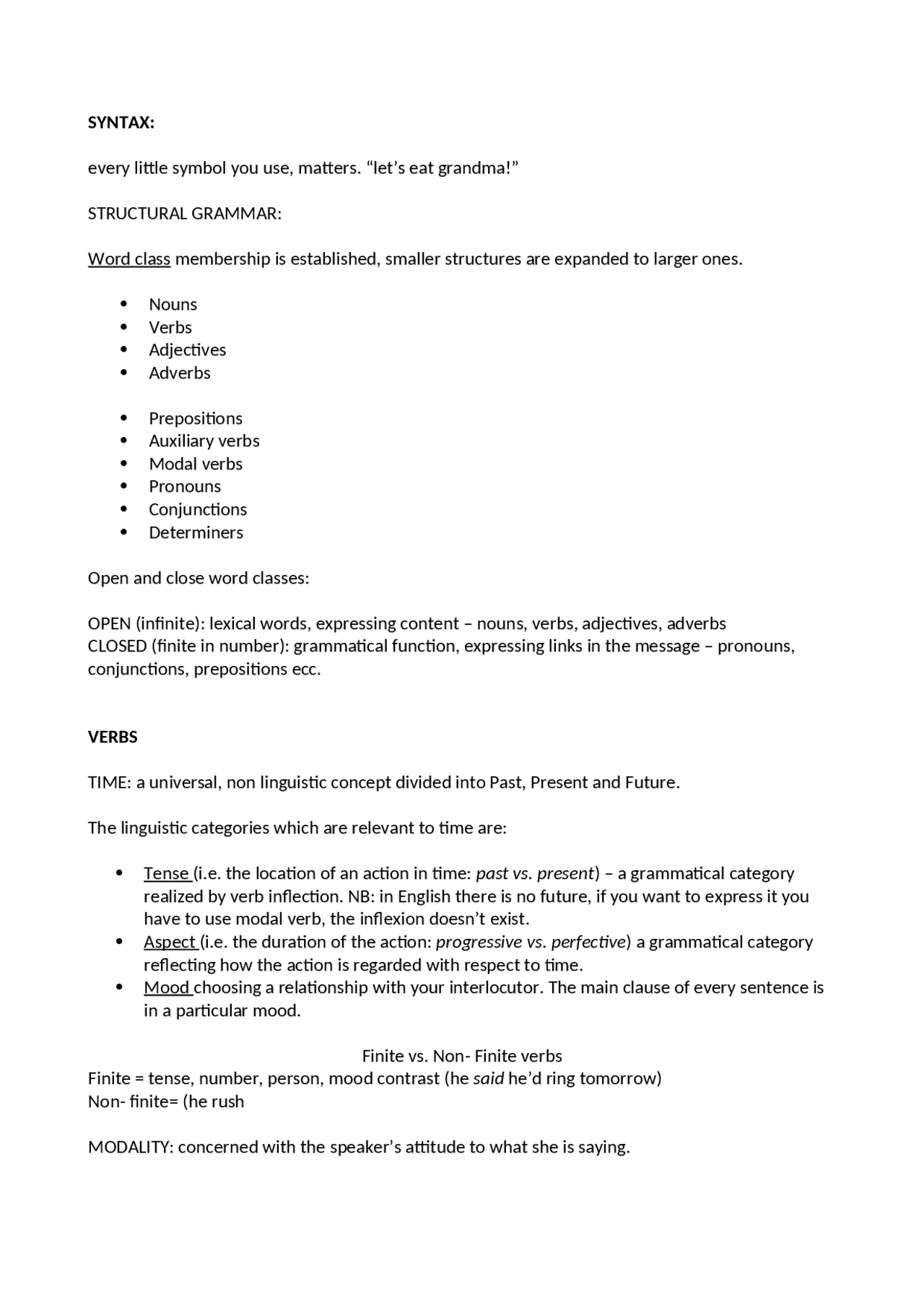 Morfosintassi Inglese Syntax Docsity