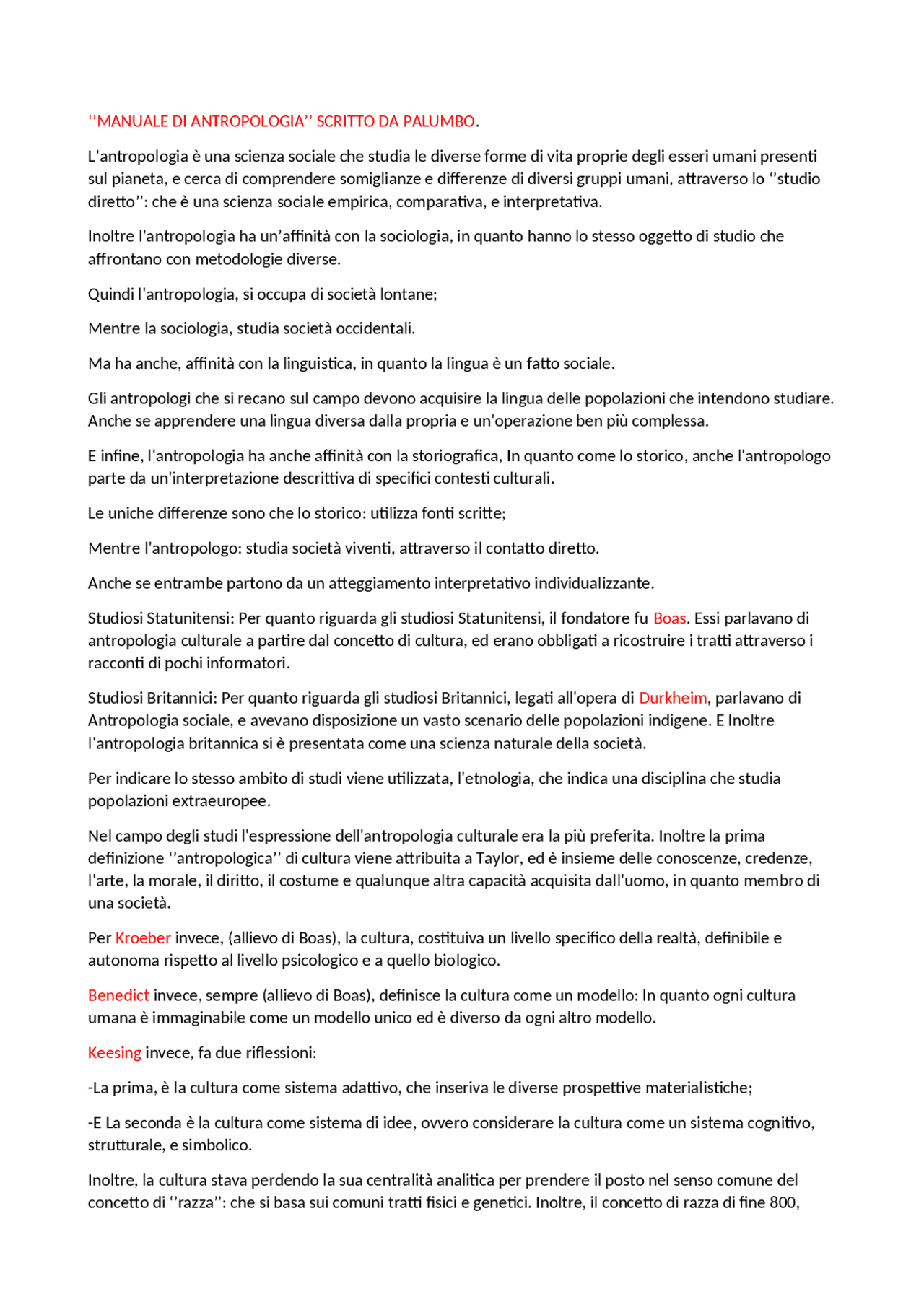 Riassunto Manuale Di Antropologia Docsity