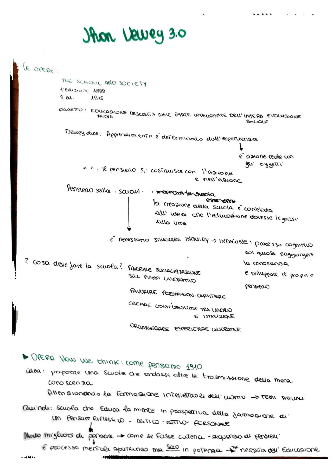 Jhon Dewey Schema 3 Storia Delle Teorie Dellinfanzia Docsity