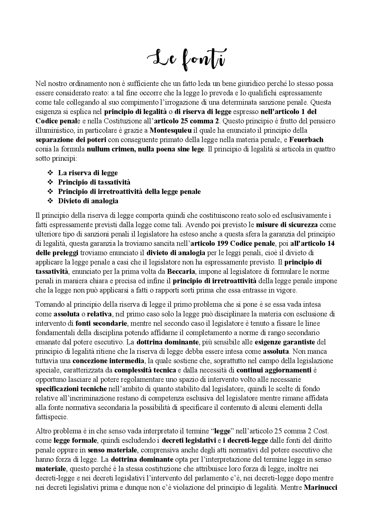 Le Fonti Del Diritto Penale Sintesi Del Corso Di Diritto Penale Docsity
