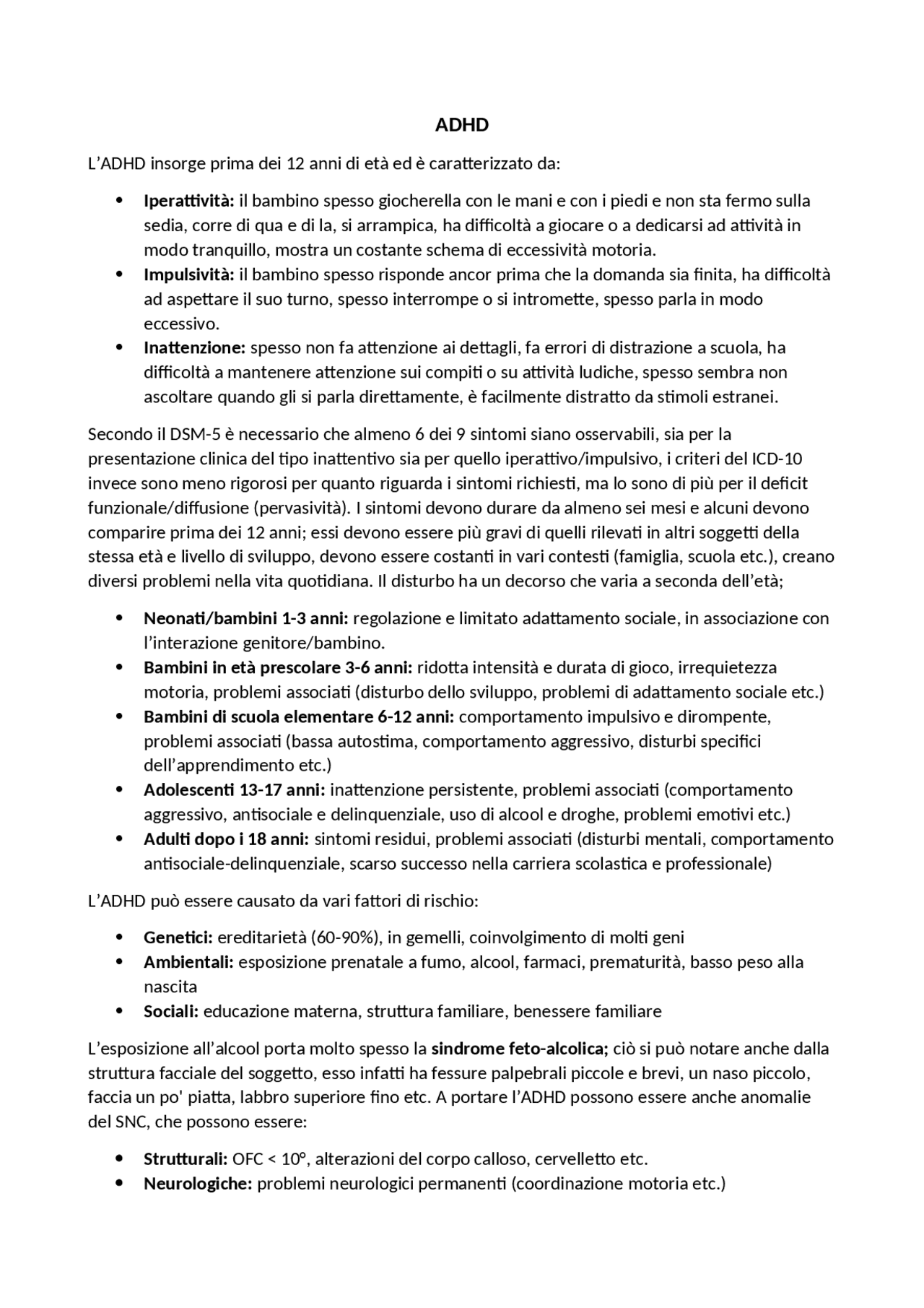 Disturbo ADHD psicopatologia - Docsity