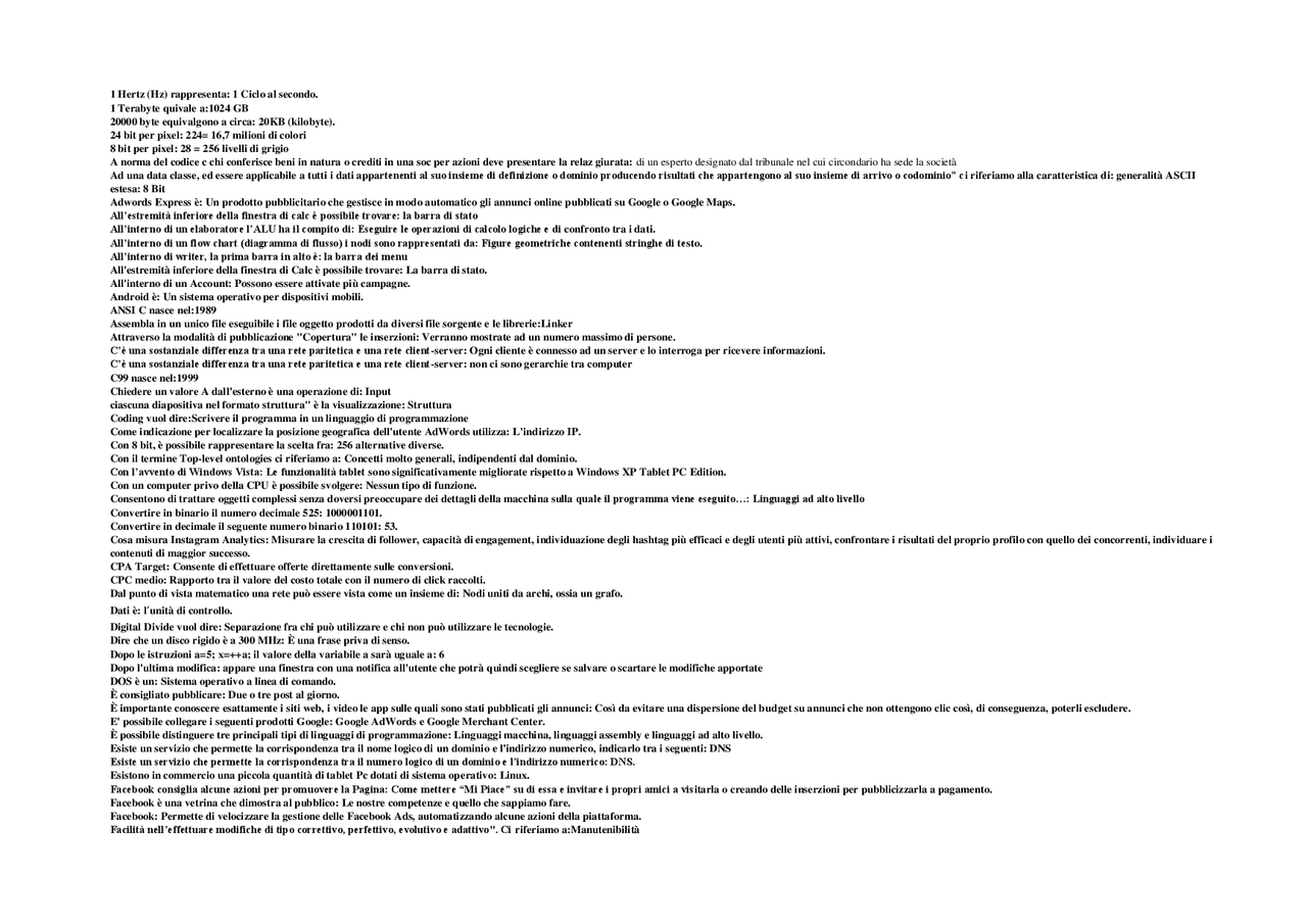 Prova Di Informatica Pegaso Docsity