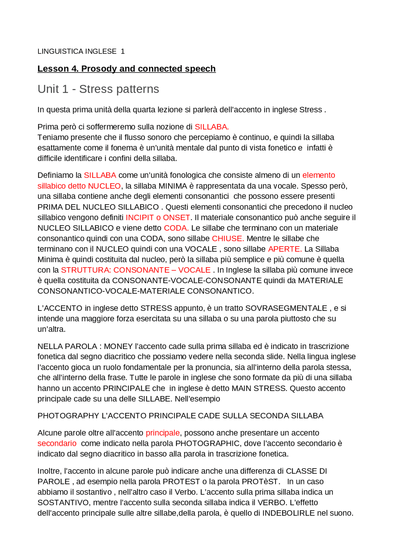 Prosody and connected speech | Appunti di Linguistica Inglese | Docsity