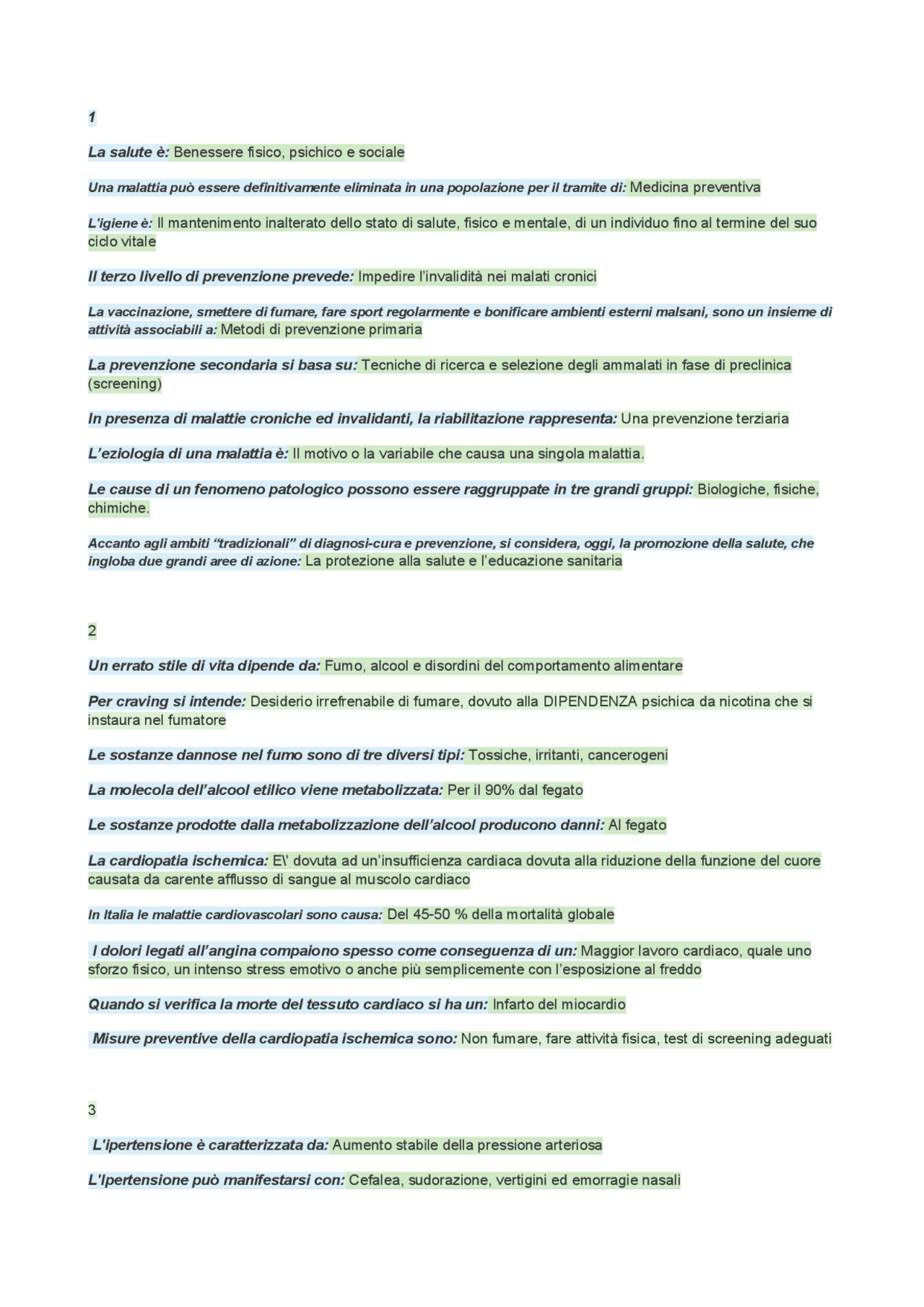 Quiz Di Fine Capitolo Igiene Generale E Applicata Unipegaso Docsity