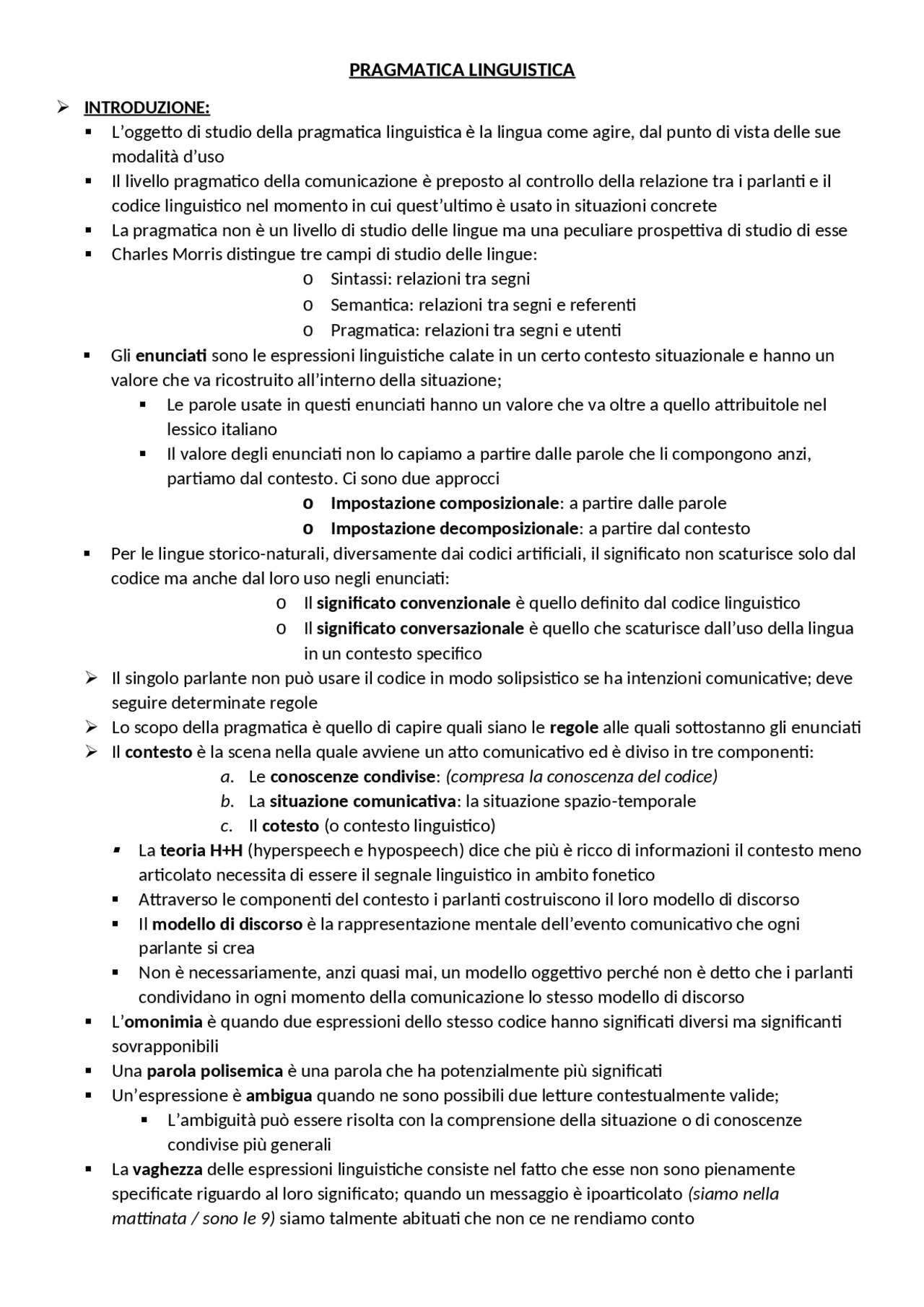 Sintesi Che Cosè La Pragmatica Linguistica Adorno Docsity