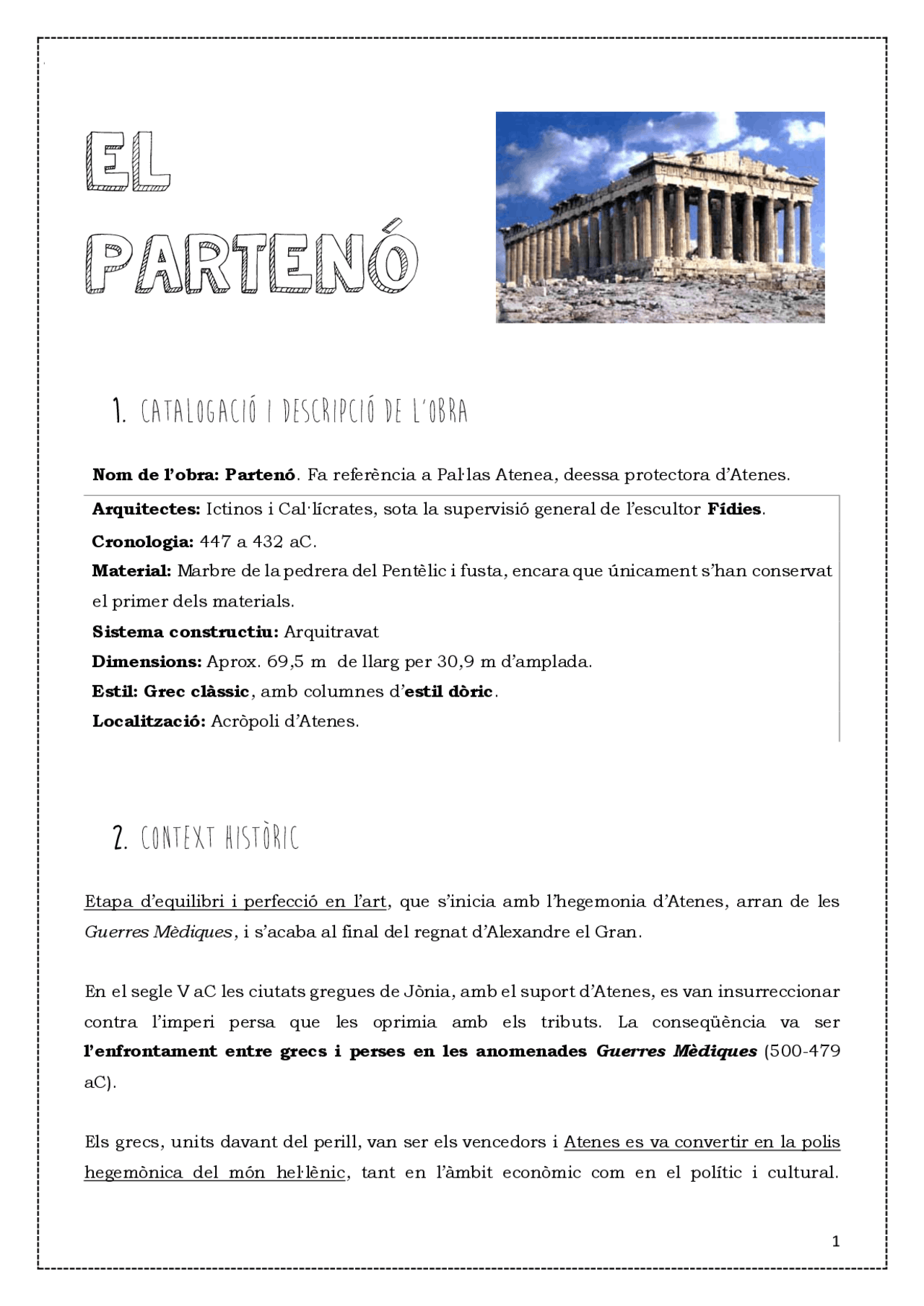 Ficha artística del Partenón - Docsity