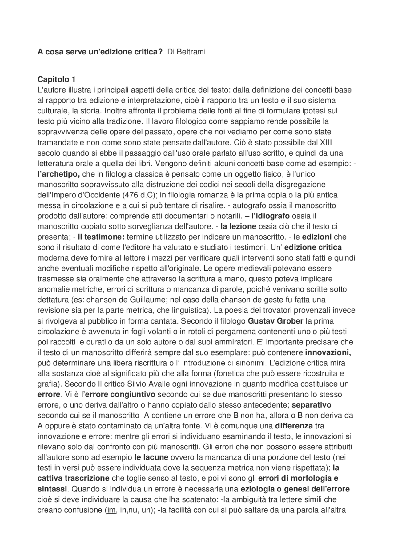 A Cosa Serve Unedizione Critica Di Beltrami Docsity