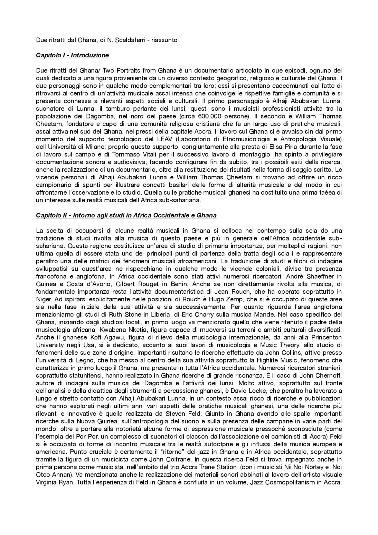 Due Ritratti Dal Ghana Di Nscaldaferri Riassunto Docsity