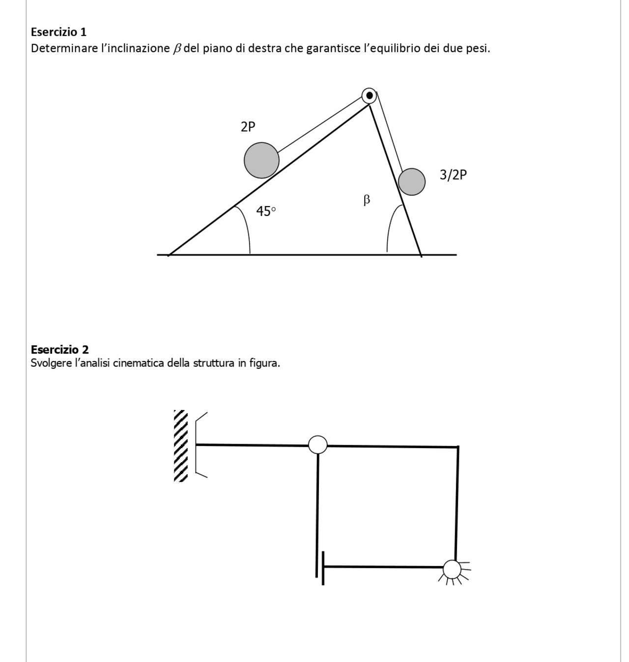 Esercizi Statica-equilibrio massa e analisi cinematica - Docsity