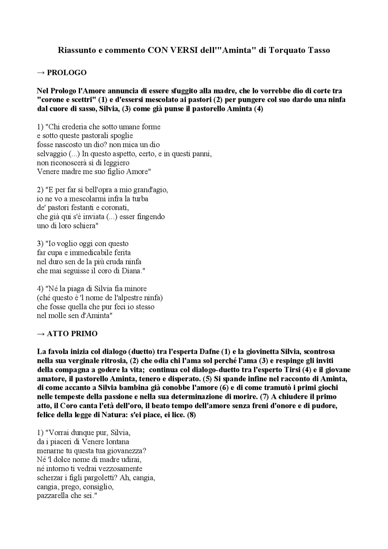 Aminta Torquato Tasso Docsity