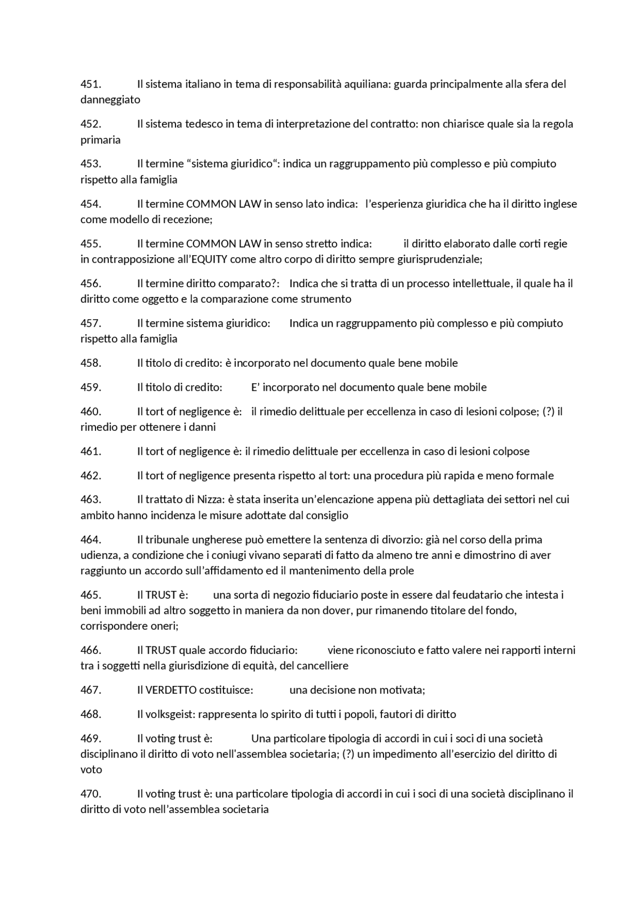 Test Di Diritto Privato Comparato Unipegaso Novembre2020 Docsity