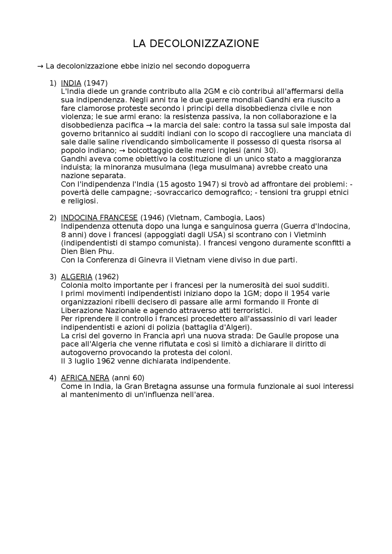 La Decolonizzazione Docsity
