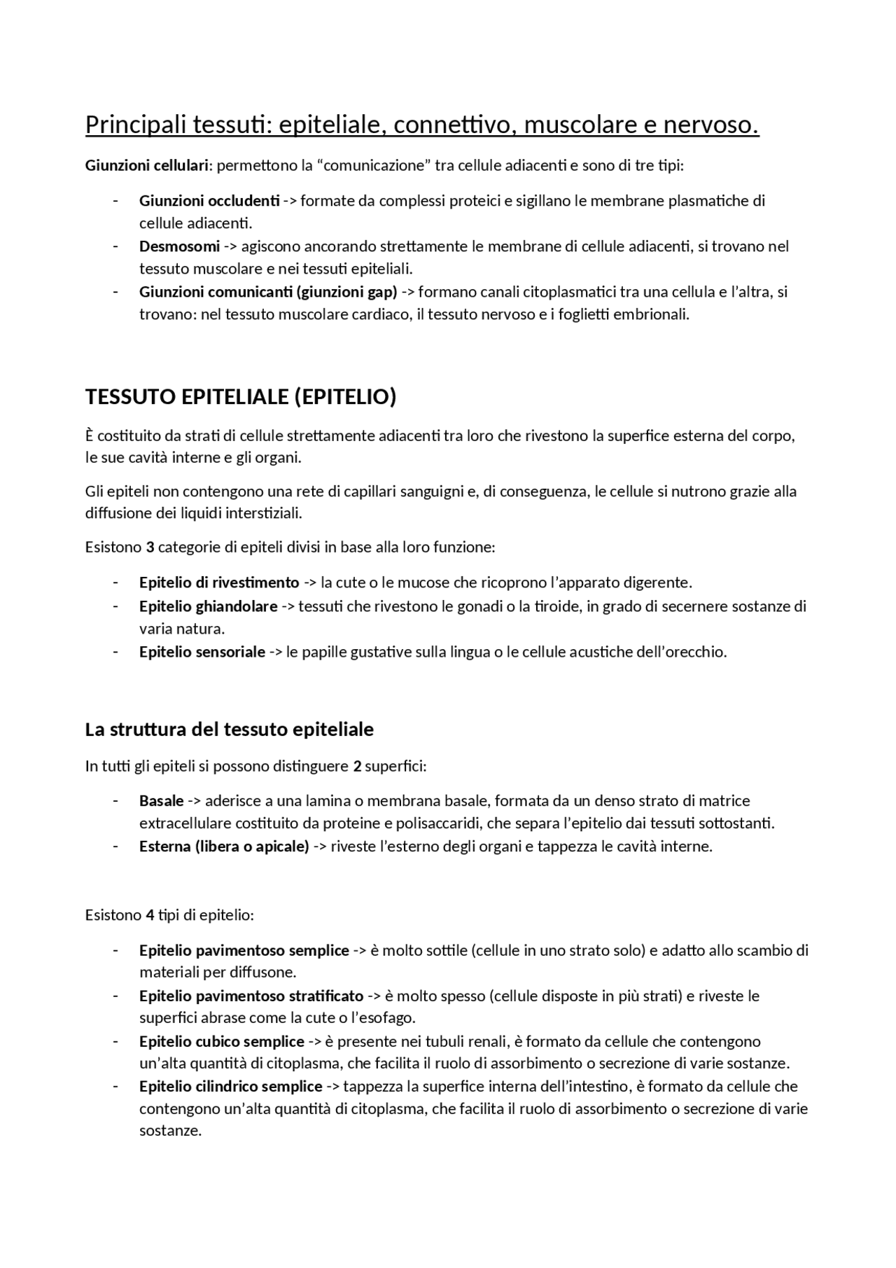 Appunti Di Biologia Sui Tessuti Docsity